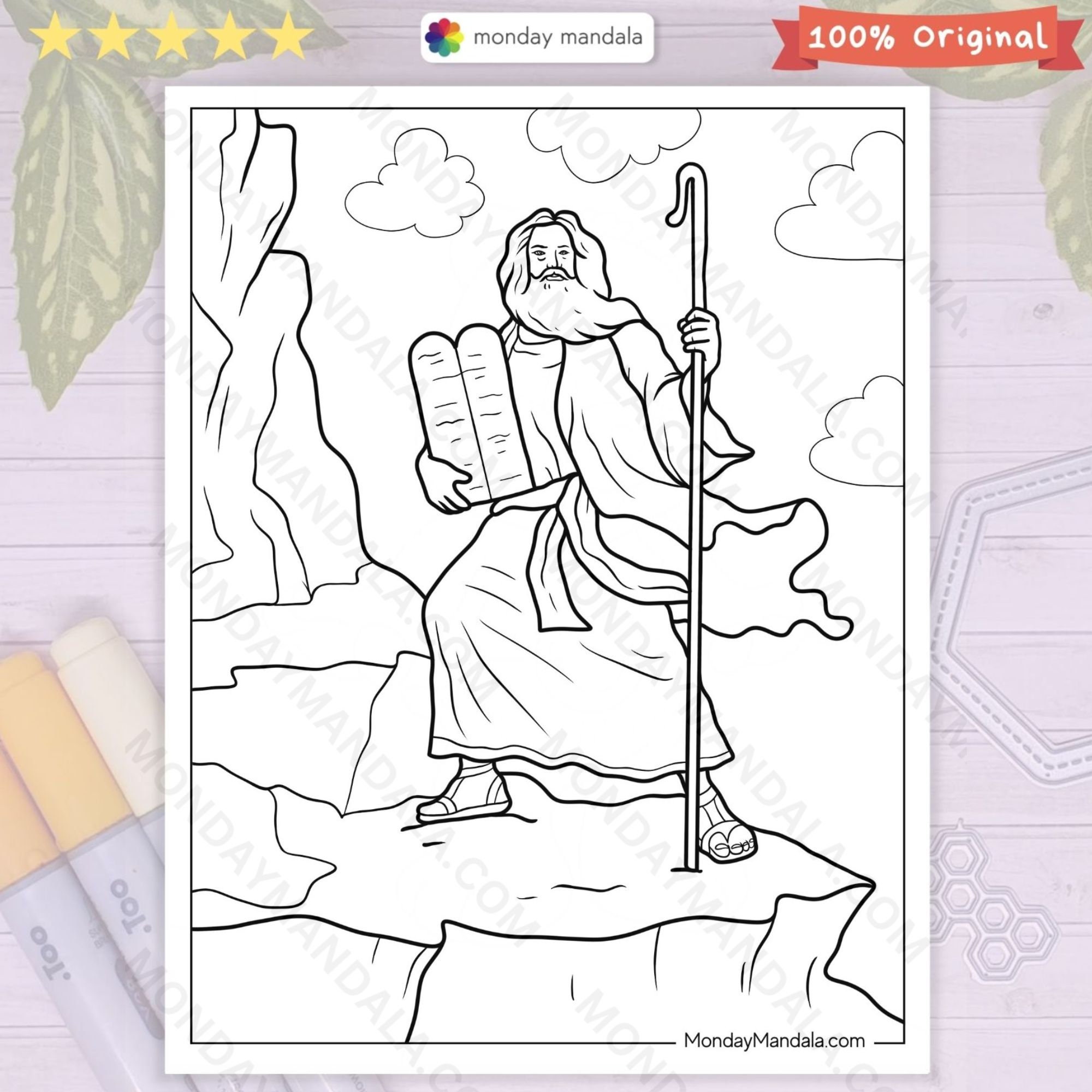 Moses Coloring Book Instant Download Coloring Page Kids Printable PDF ...