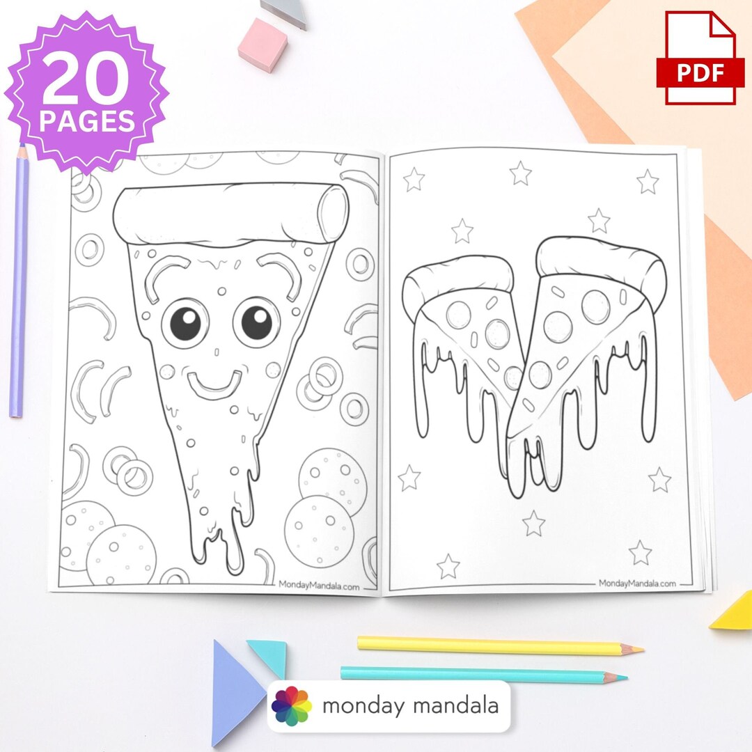 Pizza Coloring Book Kids Fast Food Coloring Sheet Pizzeria Digital Art ...