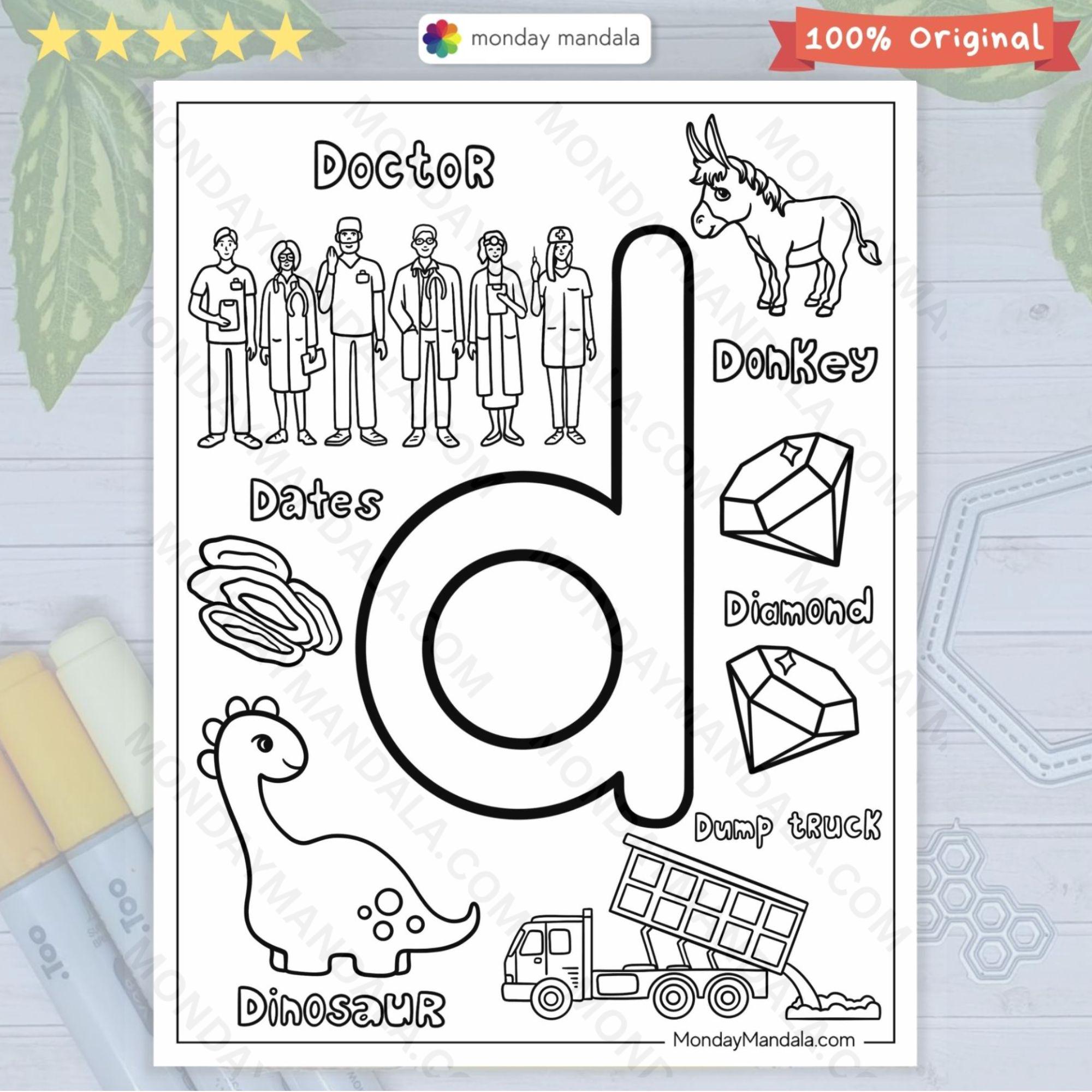 Letter D Coloring Book Alphabet Coloring Pages Kids Coloring Bundle ...