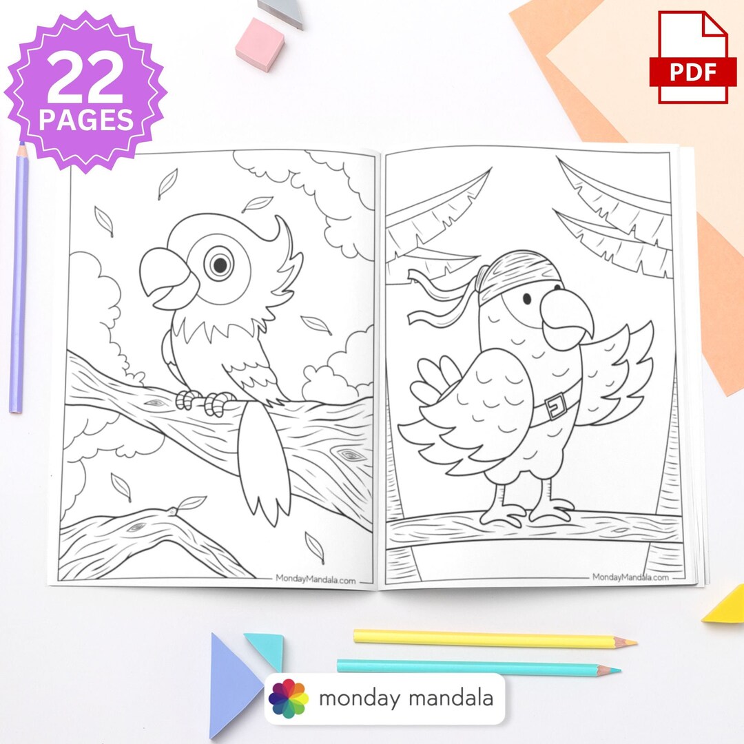 Parrot Coloring Book Printable PDF Kids Coloring Sheet Digital Download ...
