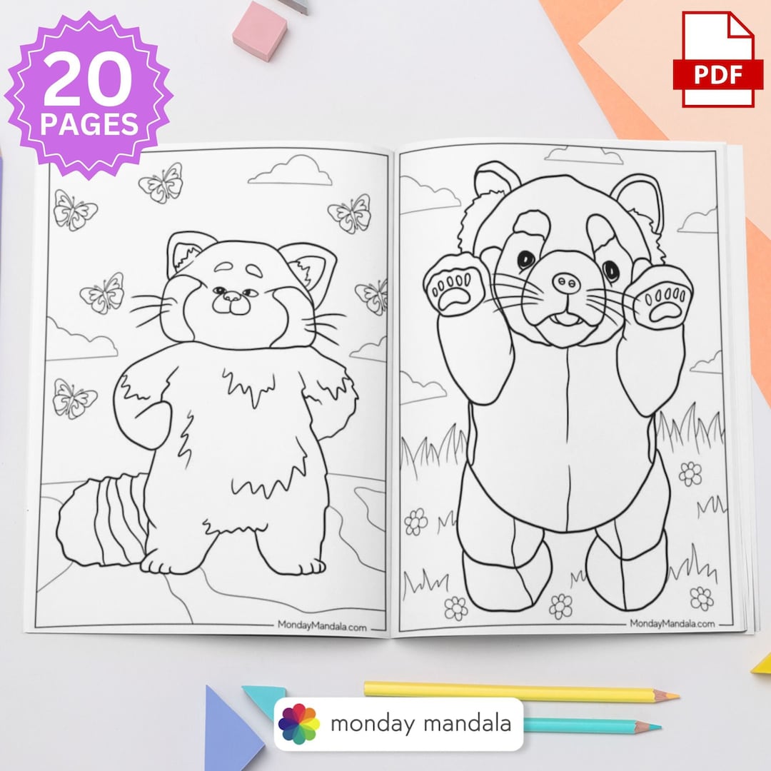 Red Panda Coloring Book Animal Coloring Bundle Kids Printable PDF ...