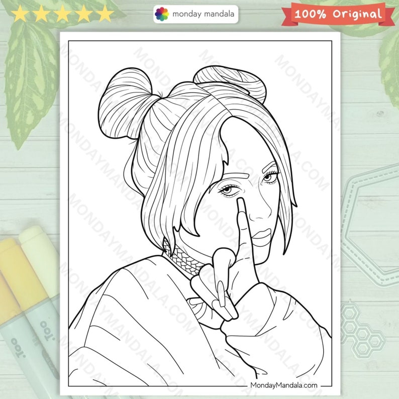 20 Billie Eilish Coloring Pages: Music-themed Activity for Fan Parties ...