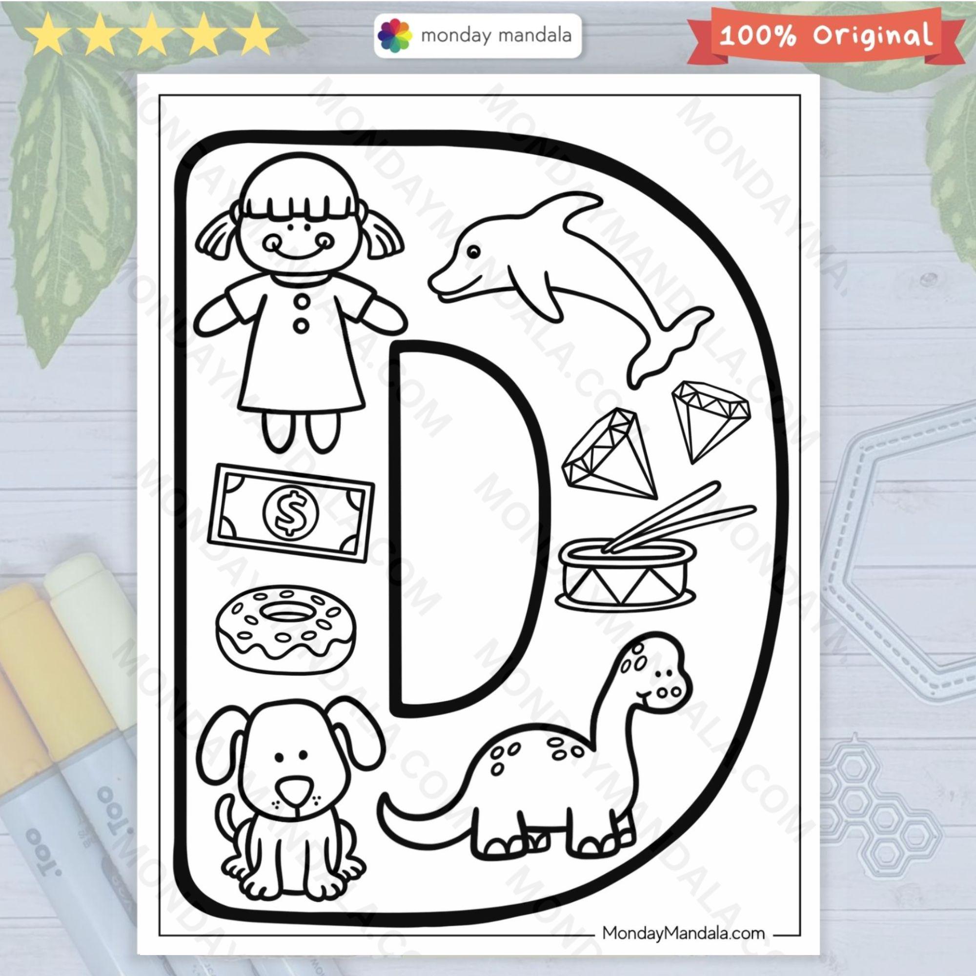 Letter D Coloring Book Alphabet Coloring Pages Kids Coloring Bundle ...