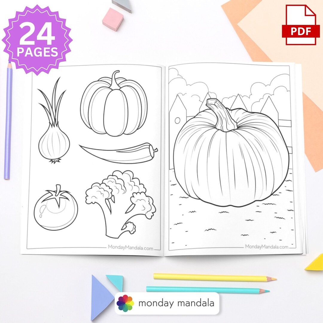 Vegetable Coloring Page Kids Simple Coloring Book Printable PDF Food ...