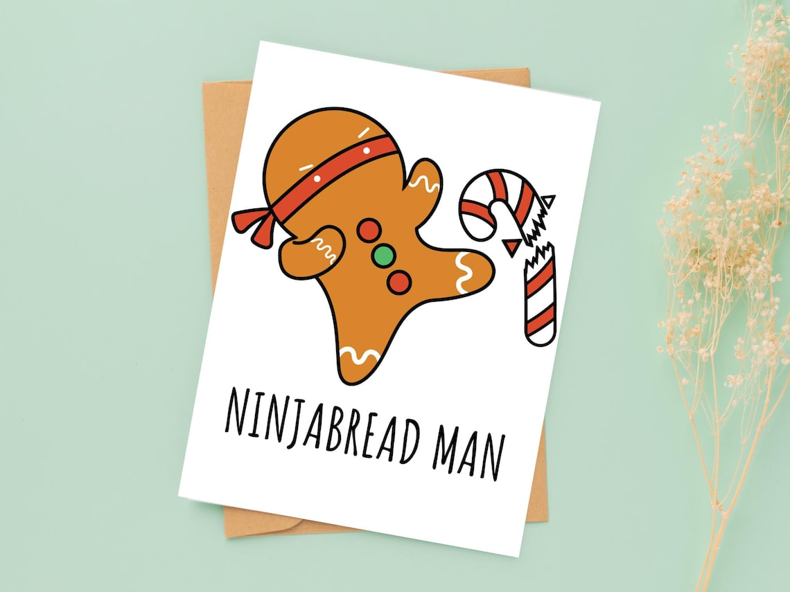Funny Christmas Cards, Ninjabread Man Card, Ninja Gingerbread Man ...