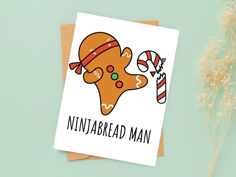 Funny Christmas Cards, Ninjabread Man Card, Ninja Gingerbread Man ...
