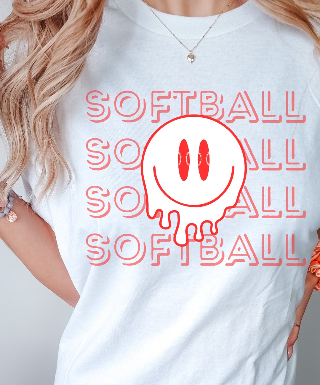 Softball Drip Smiley Face T-shirt Red Comfort Colors Relaxed Unisex Fit ...