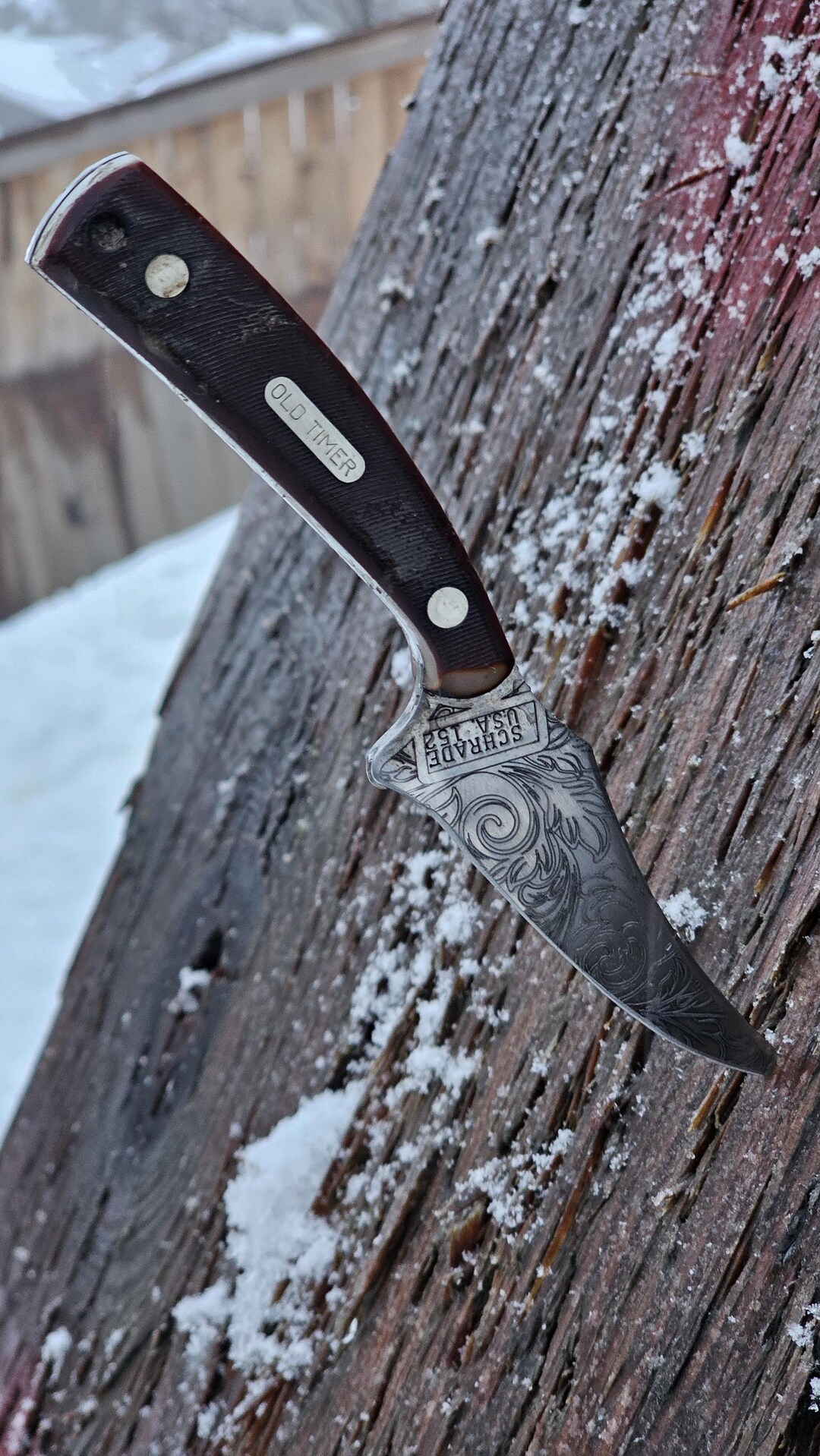 Schrade 152 Sharpfinger Knife Laser Engraved Acanthus Scrolls USA Old ...