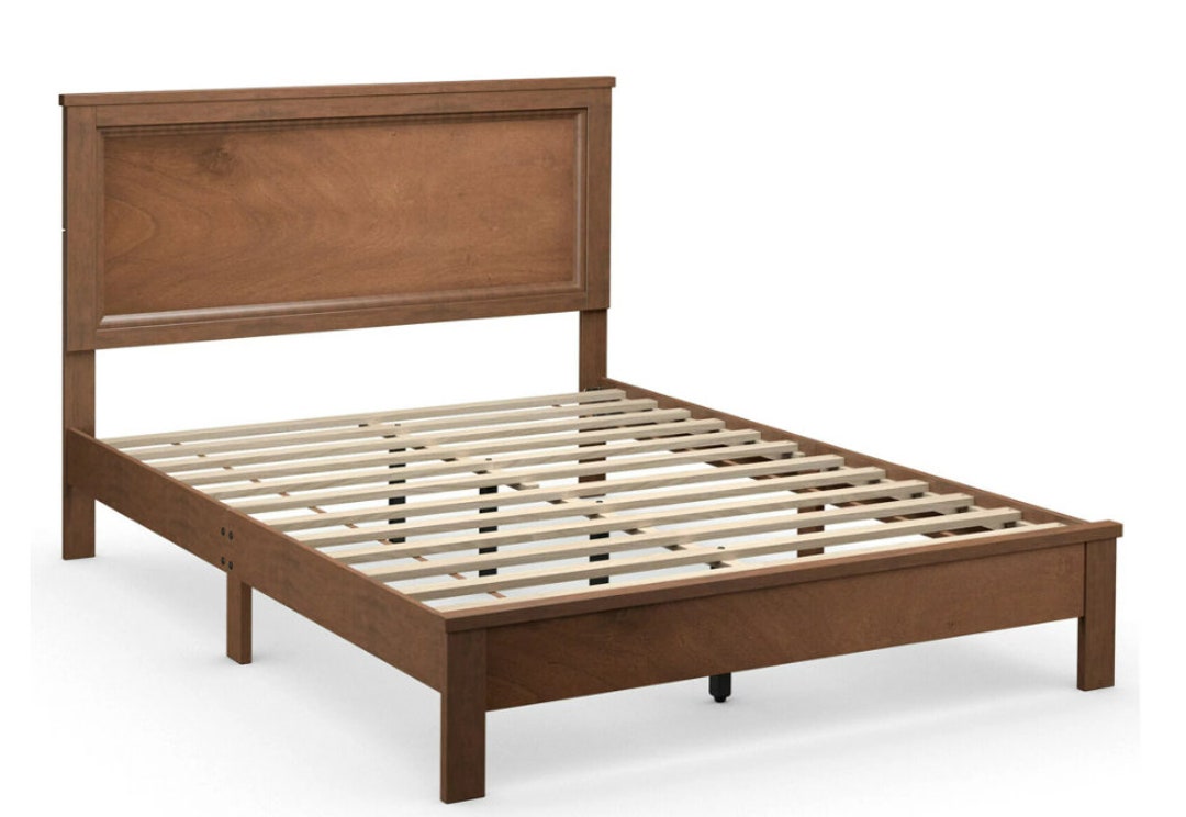 Gymax Full Size Bed Frame Platform Slat Headboard Bedroom, Rubber Wood ...