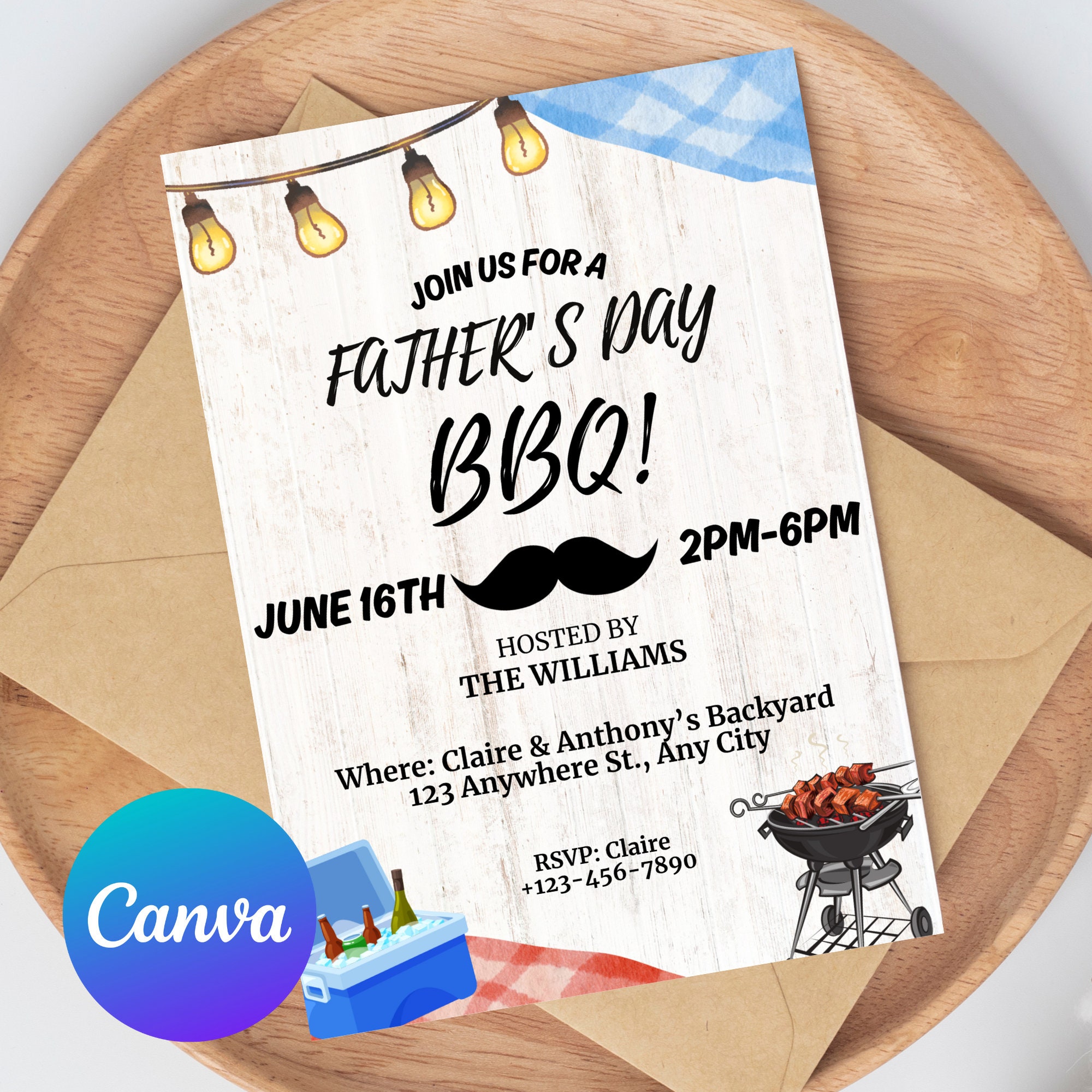Father's Day BBQ Invitation Father's Day Invite Template Canva Template ...