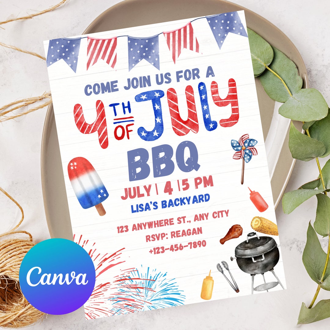 4th of July BBQ Invitation Independence Day BBQ Barbeque Invitation ...