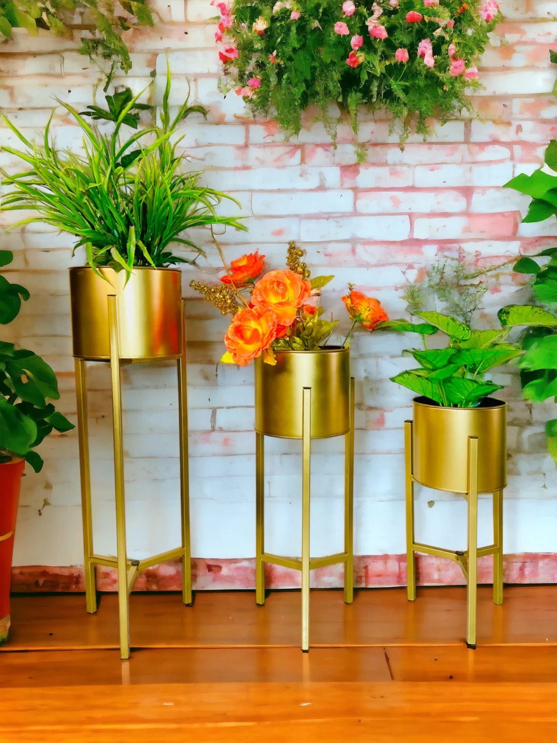 Metal Floor Flower Stands Planter Stand With Planter Pot set of 3 - Etsy