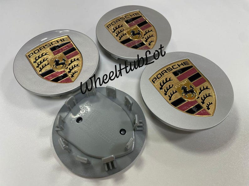 Porsche Center Caps 76mm 4pcs Gloss Black Classic Crest, Cayenne, 911 ...