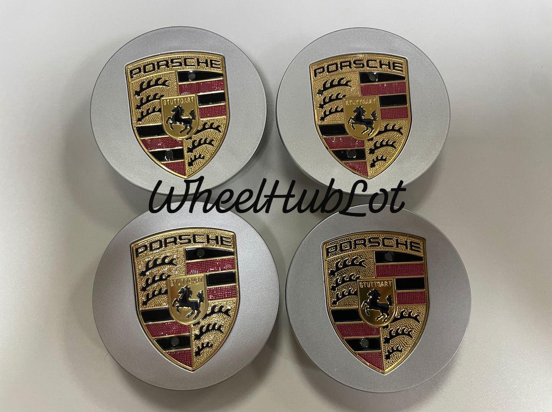 Porsche Center Caps 76mm 4pcs Gloss Black Classic Crest, Cayenne, 911 ...