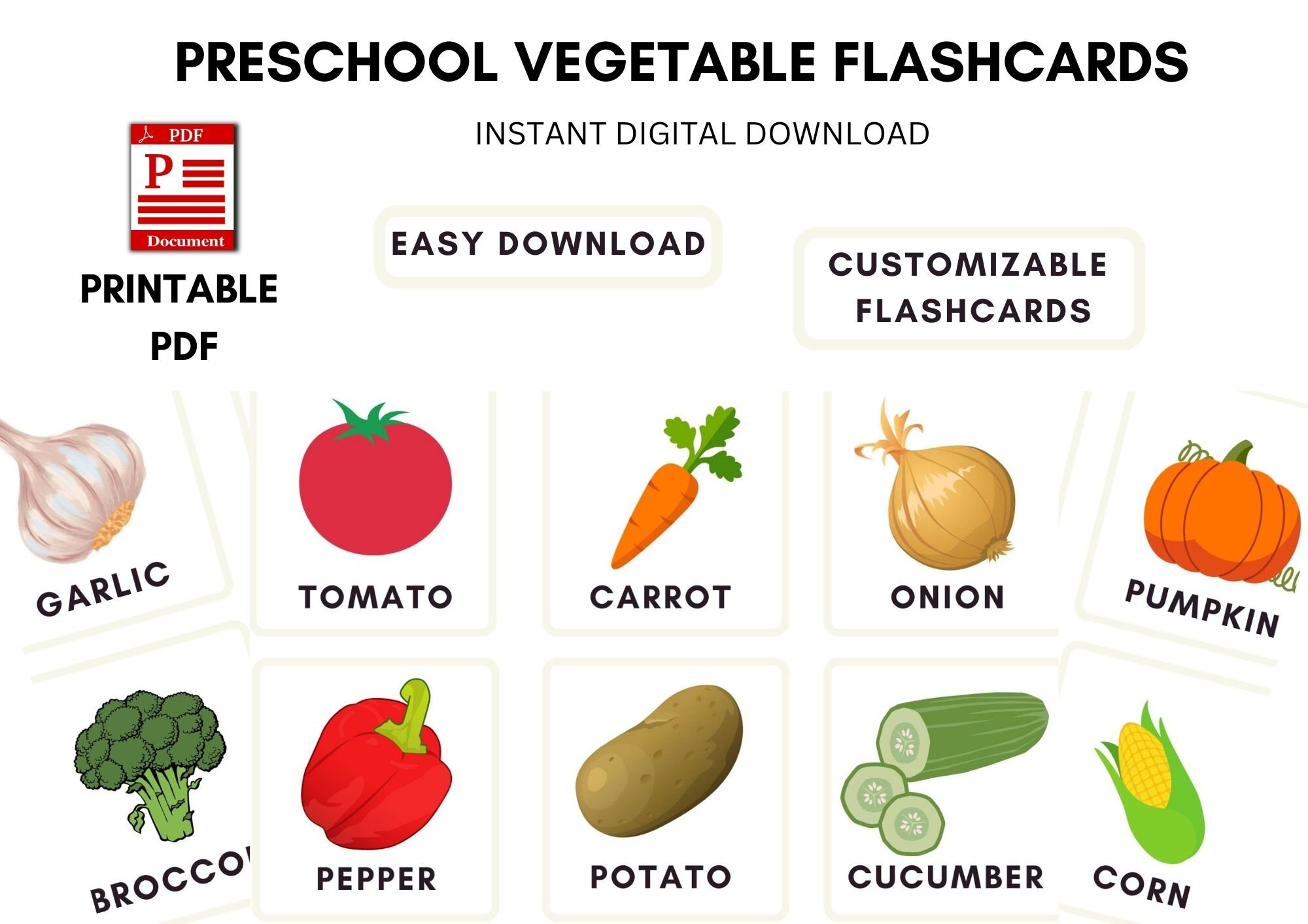 Vegetable Flashcards Printable for Kids Vegetable Flash Cards - Etsy