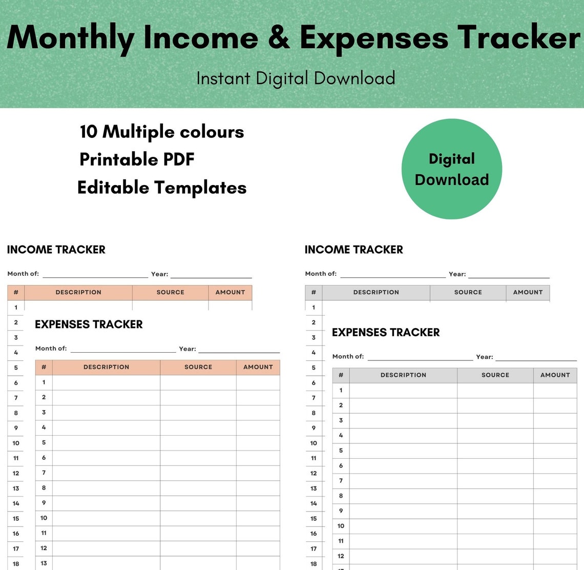 Income Tracker Printable, Monthly Income Tracker, Income and Expense ...