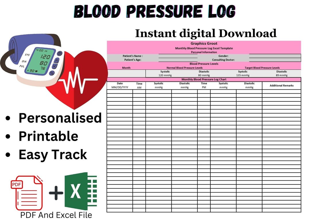 Blood Pressure Log Book Printable High Blood Pressure Tracker - Etsy