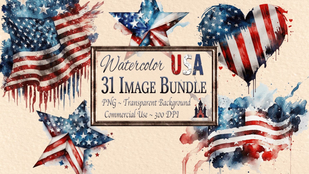 Watercolor USA Clipart, Fourth of July Clip Art, United States Bundle ...