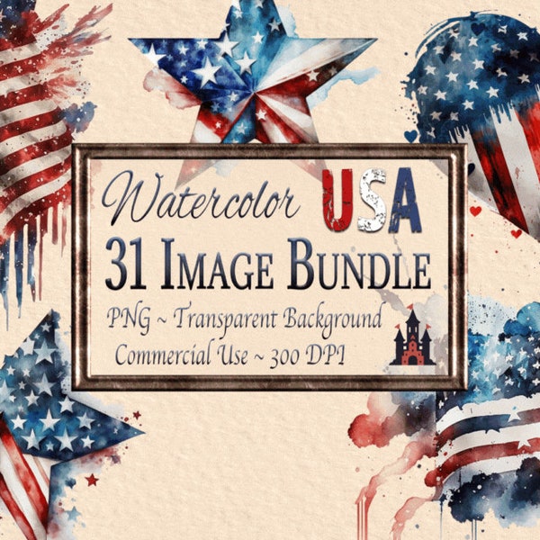 Watercolor Usa Clipart Fourth of July - Etsy