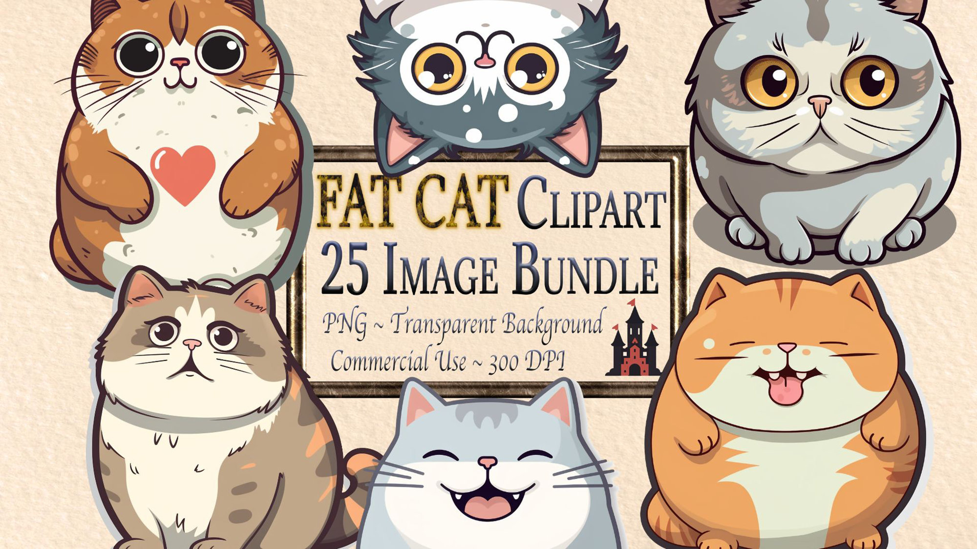Adorable Fat Cat Clipart, Kitty Icons, Cat Cartoons, Cute Fat Cat Clip ...
