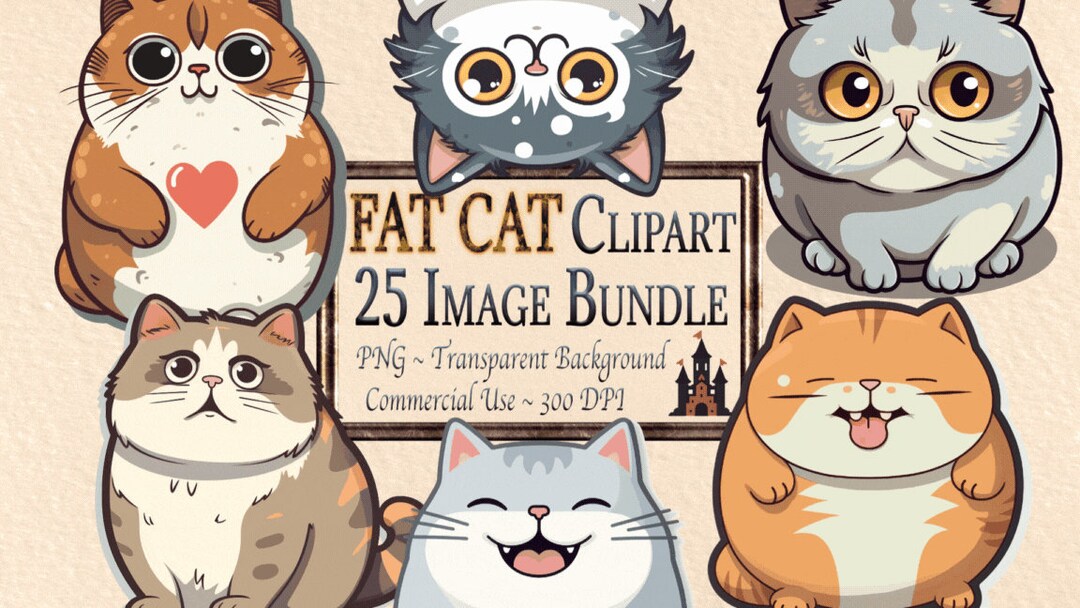Adorable Fat Cat Clipart, Kitty Icons, Cat Cartoons, Cute Fat Cat Clip ...