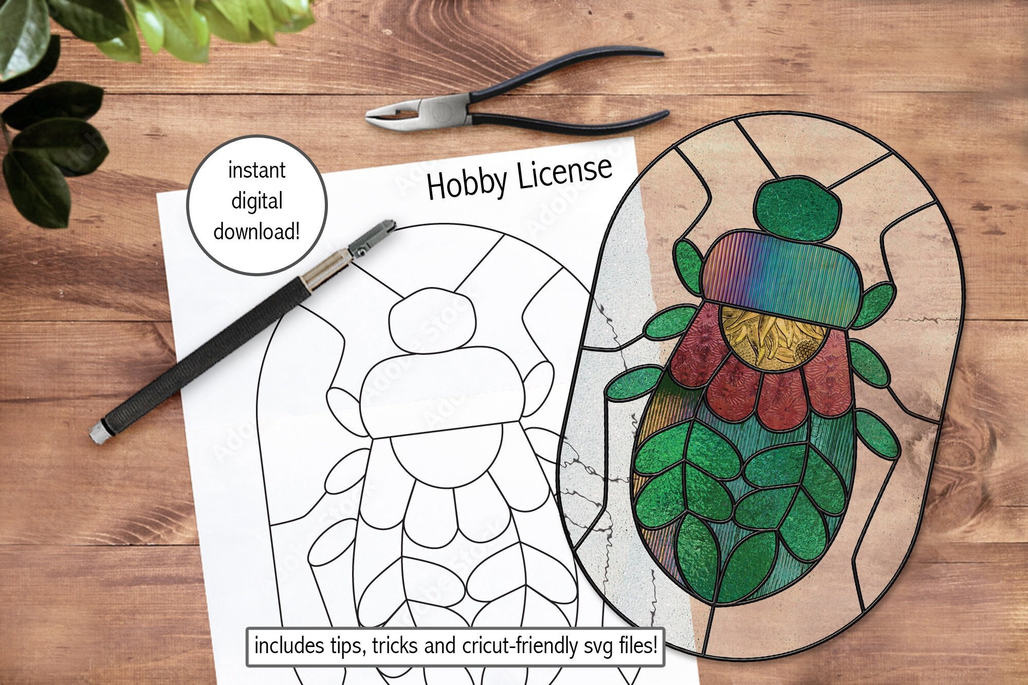 PATTERN - Folk Art Beetle Leadlight Stained Glass Suncatcher - Etsy