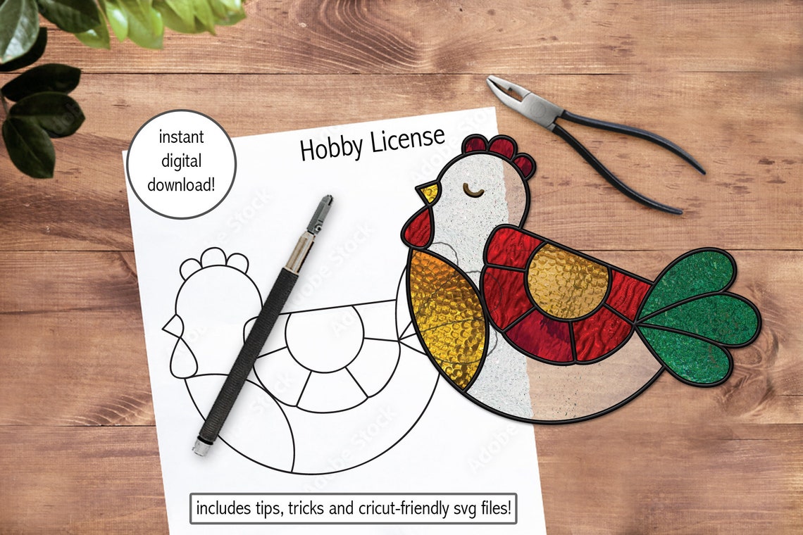 PATTERN - Folk Art Hen Stained Glass Suncatcher - Hobby License - Etsy