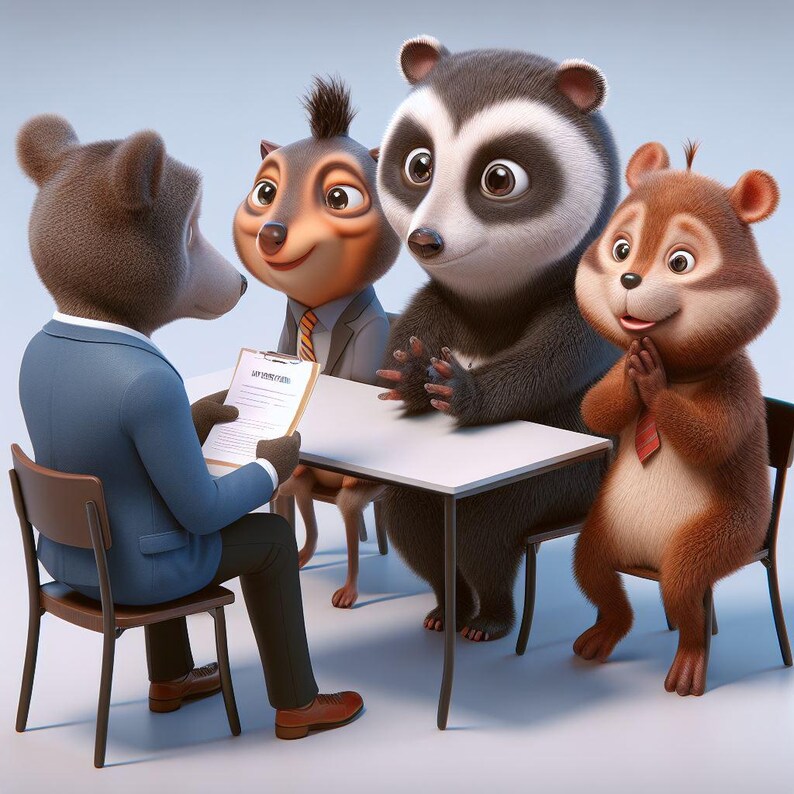 Digital Download: Animal Job Interview, AI Art, Cartoon, Animation - Etsy