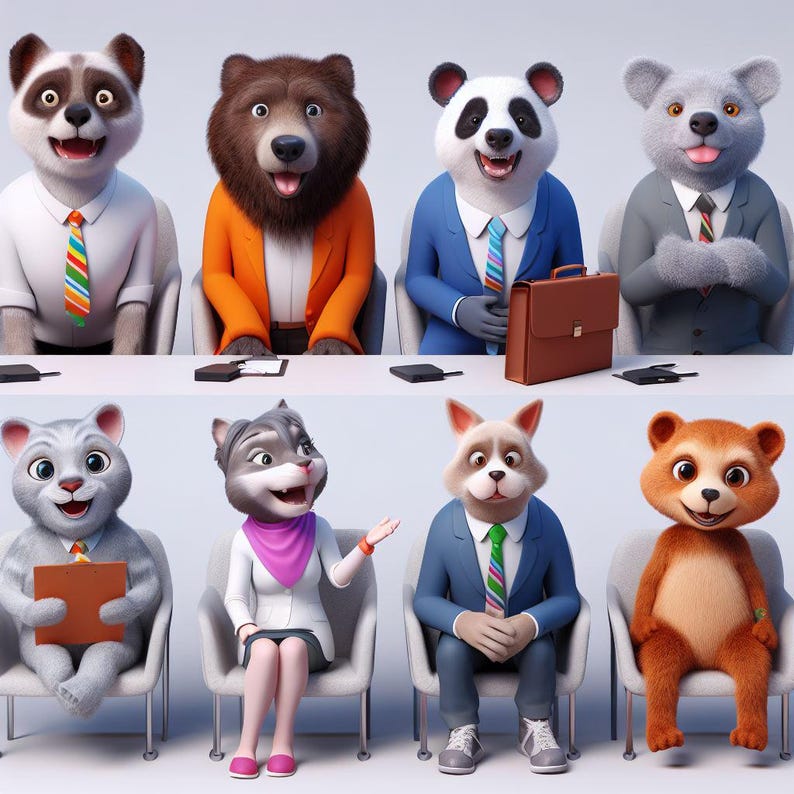 Digital Download: Animal Job Interview, AI Art, Cartoon, Animation - Etsy