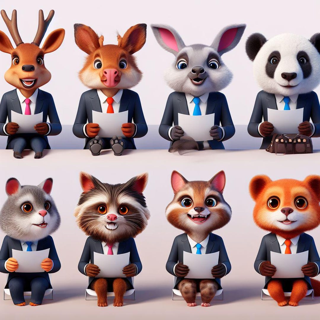 Digital Download: Animal Job Interview, AI Art, Cartoon, Animation - Etsy