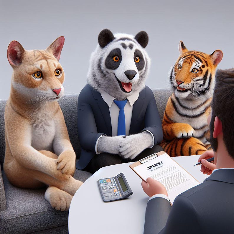 Digital Download: Animal Job Interview, AI Art, Cartoon, Animation - Etsy