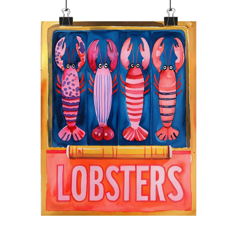 Lobster Wall Art - Nautical Coastal Kitchen Decor, Colorful Seafood ...