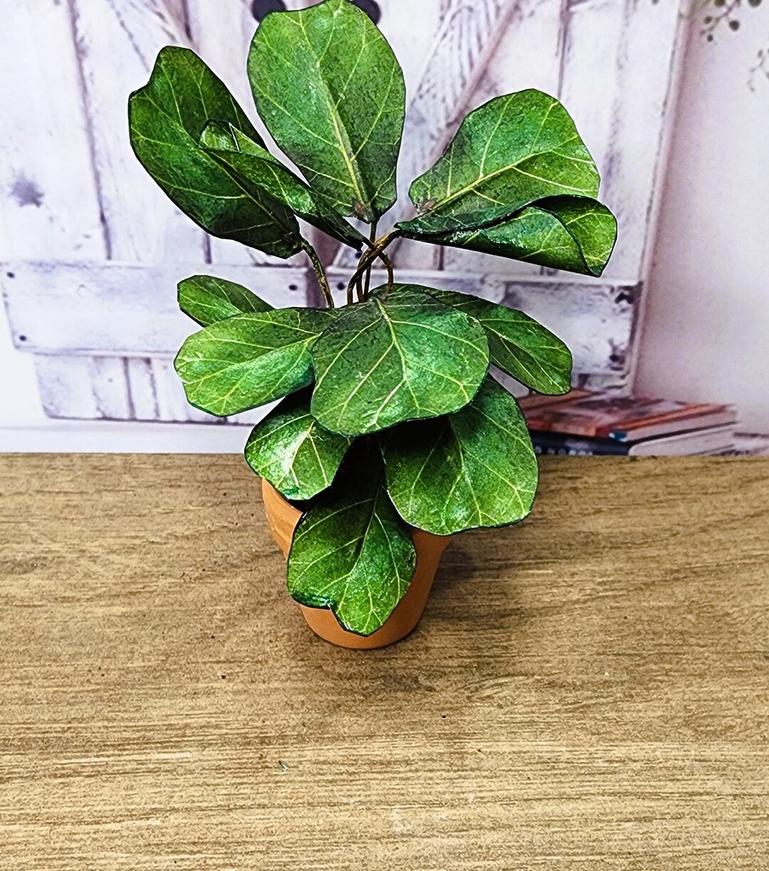 Miniature Paper Fiddle Leaf Fig Plant Handcrafted Dollhouse 1/12 Scale ...
