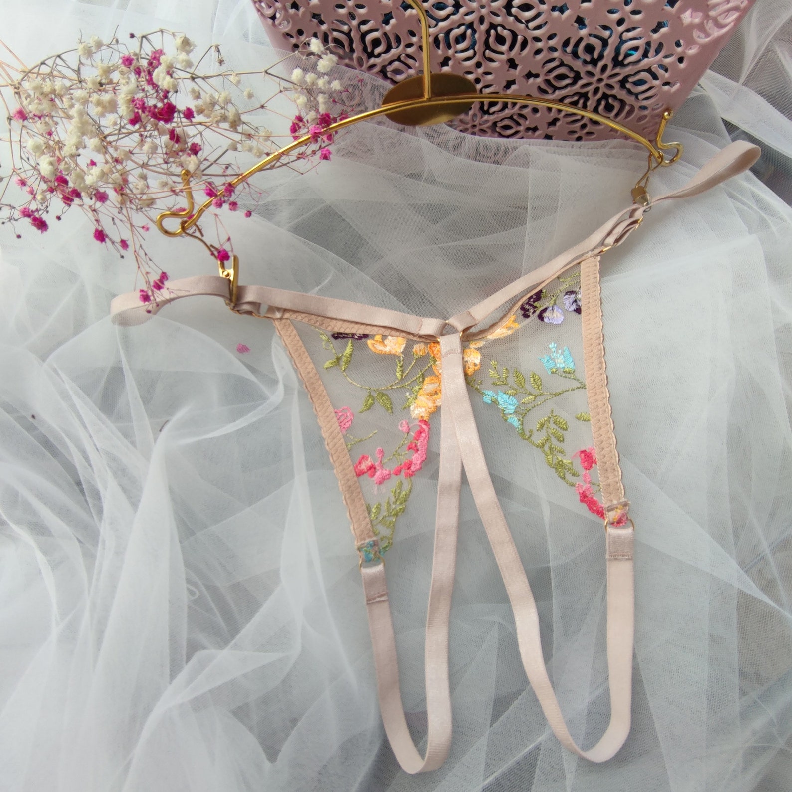 Uncensored Lingerie: Extreme Open Crotch Panties Thong Floral Lace - Etsy