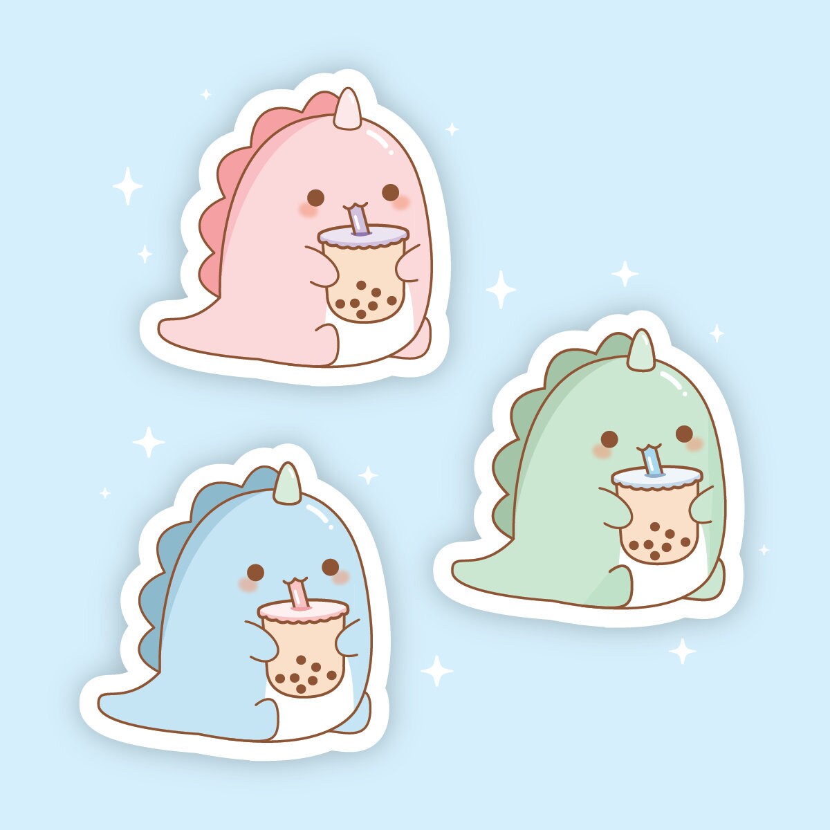 Dinosaur Boba Sticker Kawaii Dino Sticker Bubble Tea - Etsy