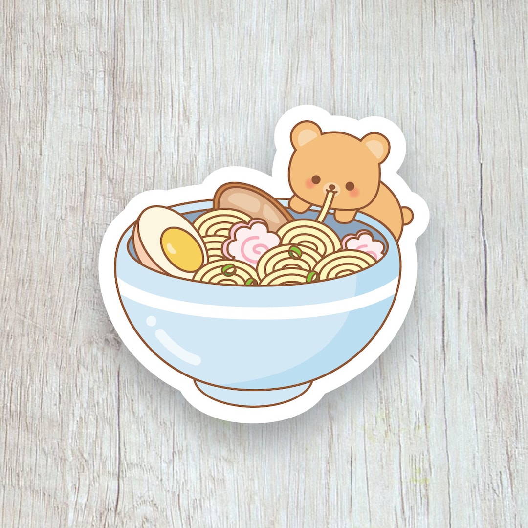 Ramen Bear Vinyl Sticker | Kawaii Ramen Sticker | Waterproof Ramen ...