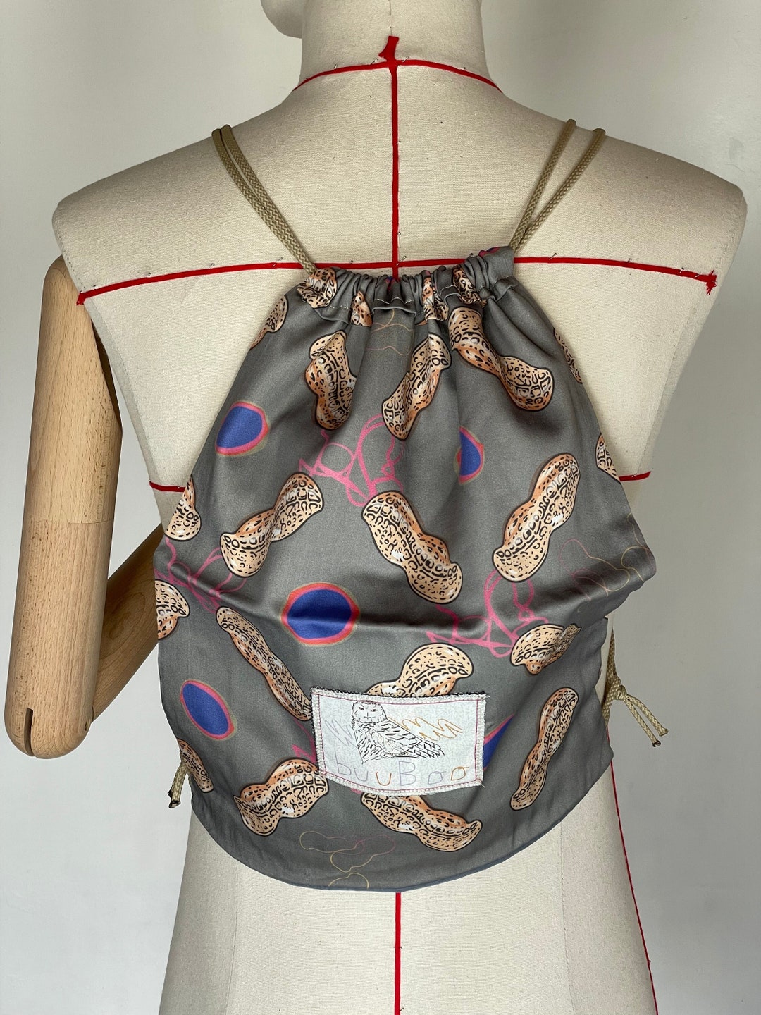 Peanut Pattern Drawstring Bag Beige and Gray Aesthetic Tote Bag for Cool Summer, Beach Tote Bag ...