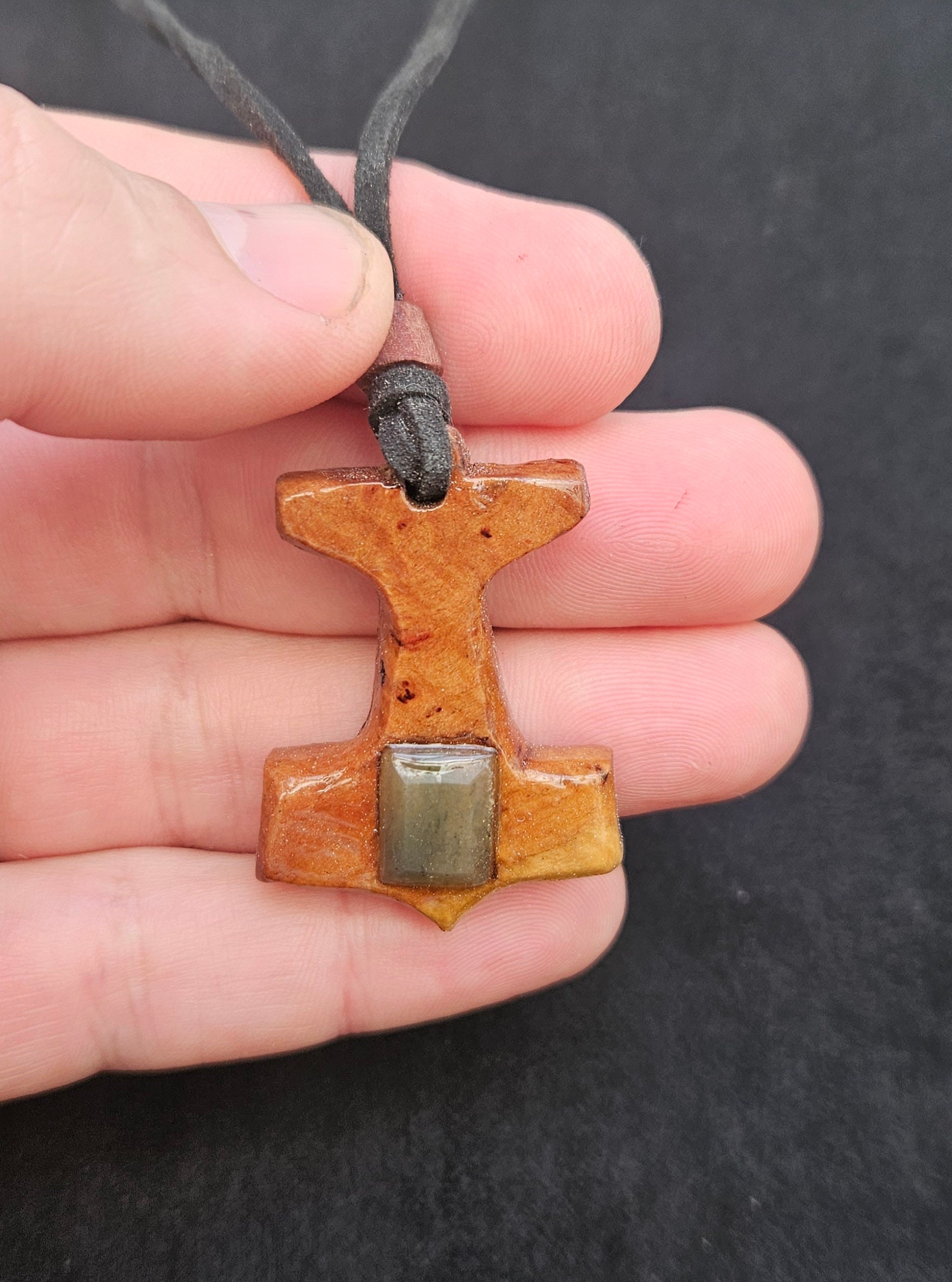 Thor's Hammer mjölnir Necklace. Jade Set in Burl Wood on a Suede ...