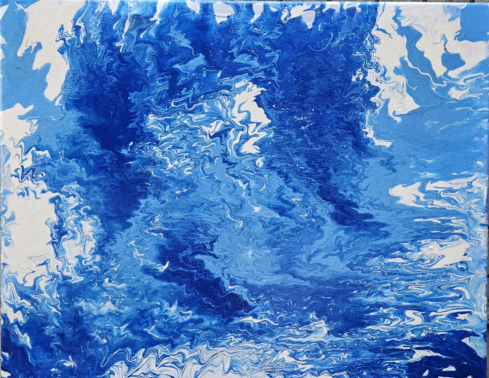 Acrylic Painting on Canvas. "girl and Her Dog". Shades of Blue and ...