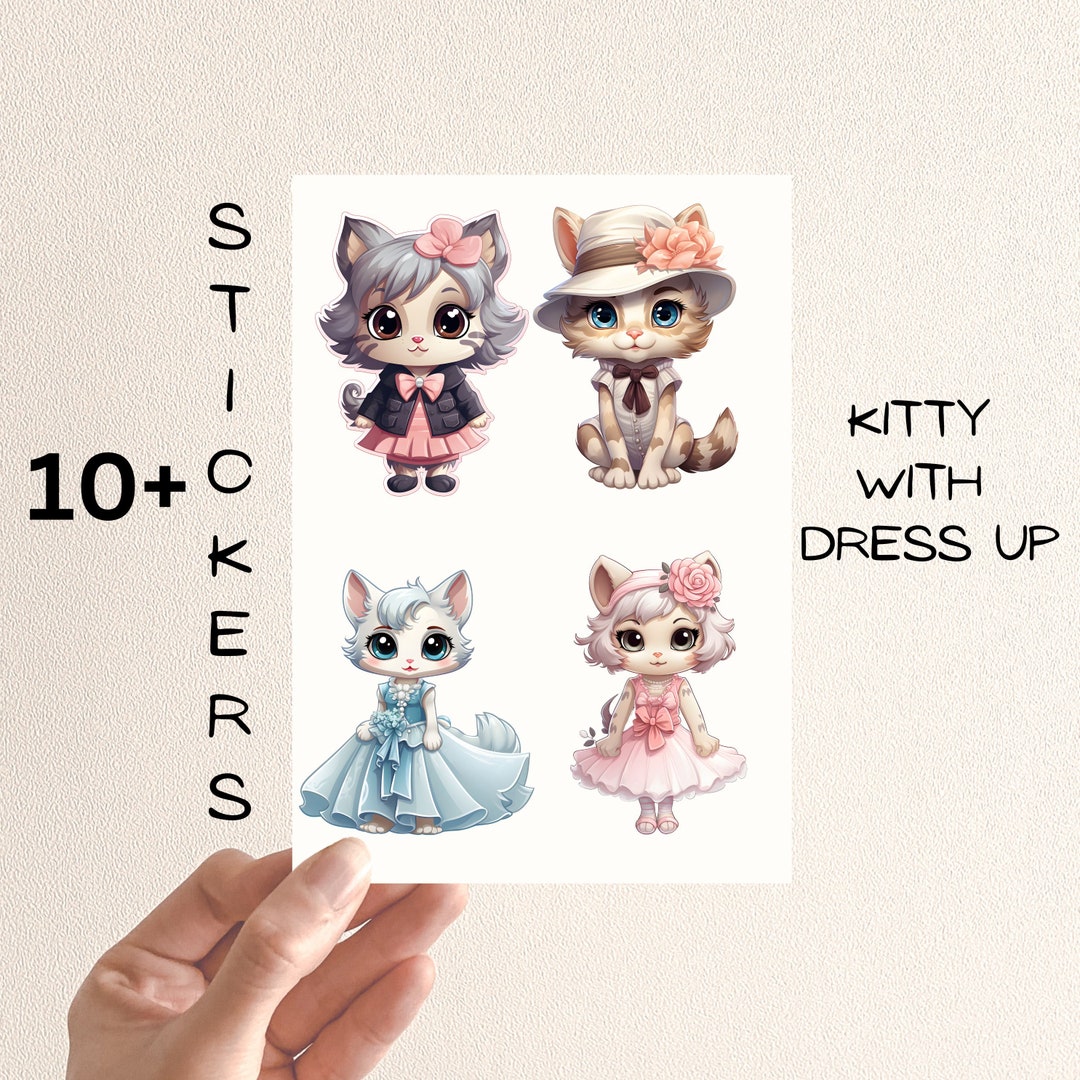 Dress up Kitty Stickers, Set of 12 PNG Files, Digital Download, Cat ...