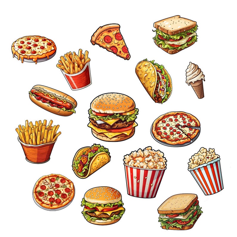 Set of 20 Delicious Food Stickers PNG Format Digital - Etsy