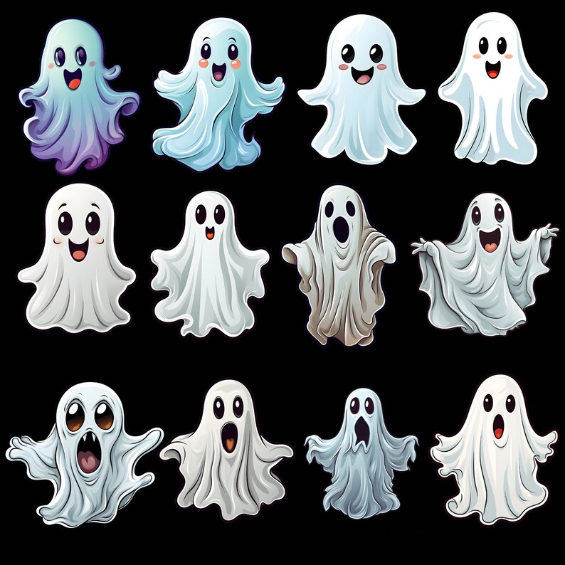 Halloween Creativity: 12 Set of Ghost Png/sticker Files, High Quality ...