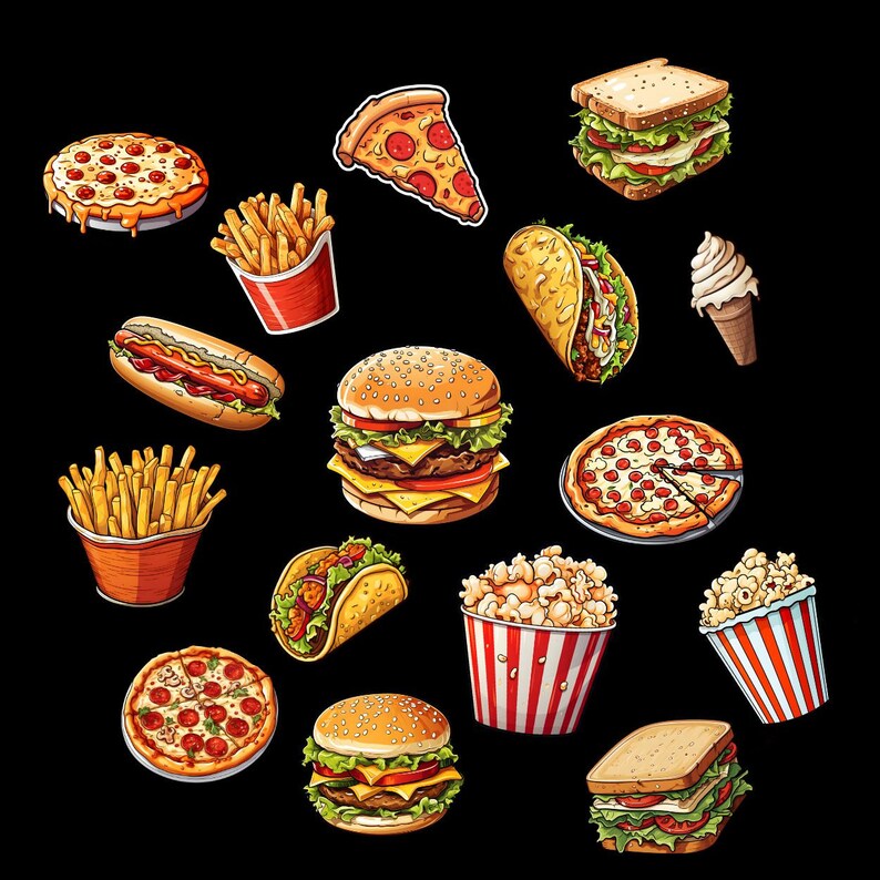 Set of 20 Delicious Food Stickers PNG Format Digital - Etsy