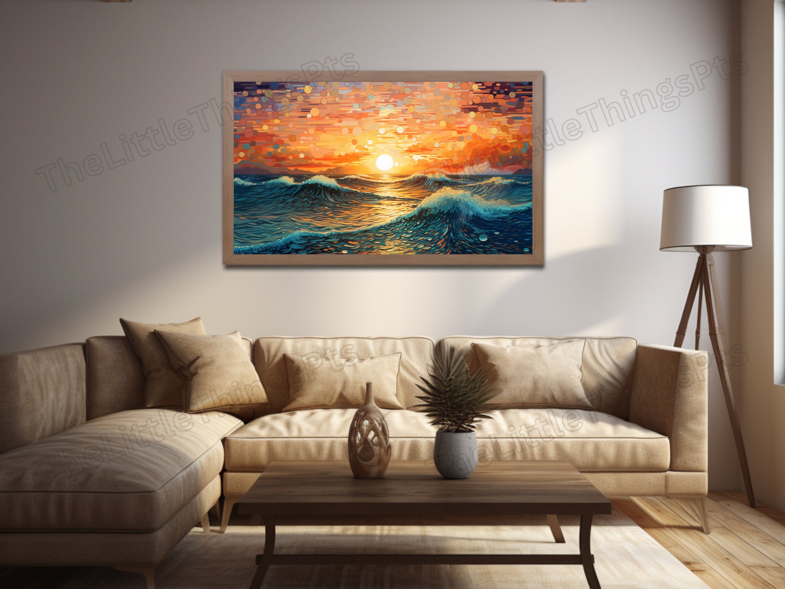Digital Art Pointillism Seascape Sunset Dreamlike Ocean Print Instant ...