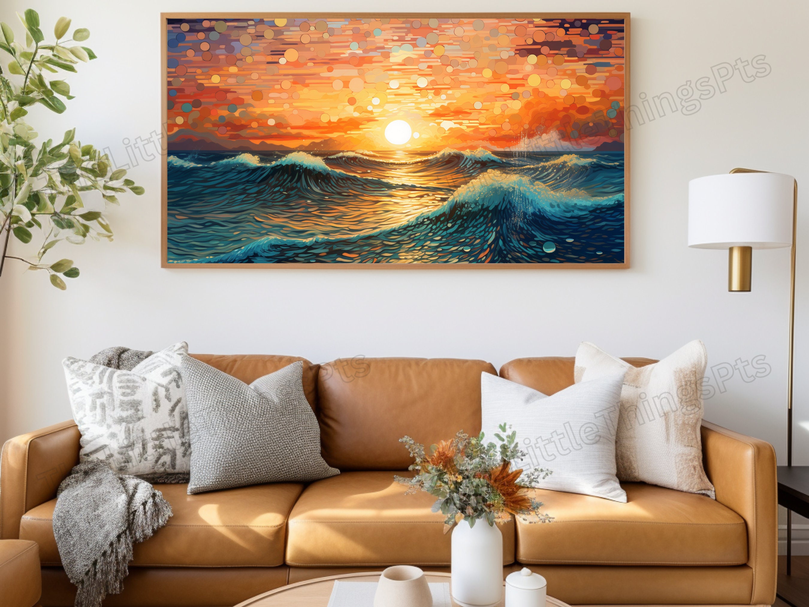 Digital Art Pointillism Seascape Sunset Dreamlike Ocean Print Instant ...