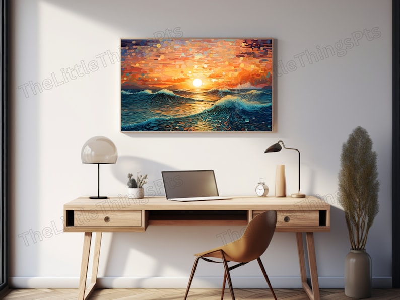 Digital Art Pointillism Seascape Sunset Dreamlike Ocean Print Instant ...