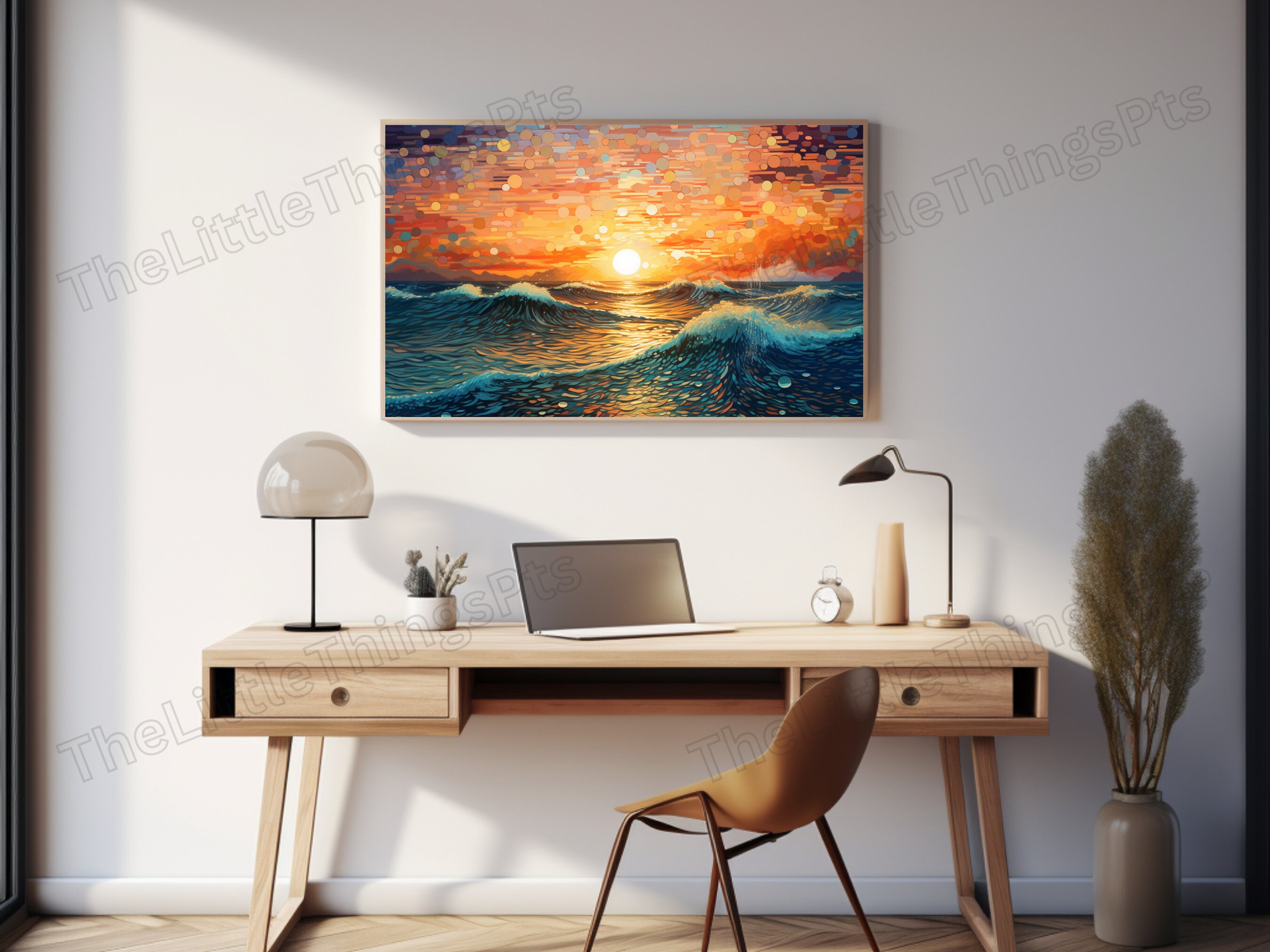 Digital Art Pointillism Seascape Sunset Dreamlike Ocean Print Instant ...
