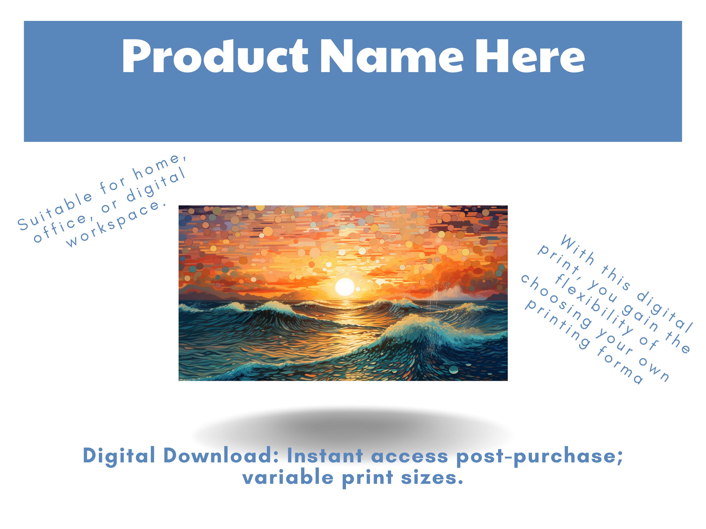 Digital Art Pointillism Seascape Sunset Dreamlike Ocean Print Instant ...