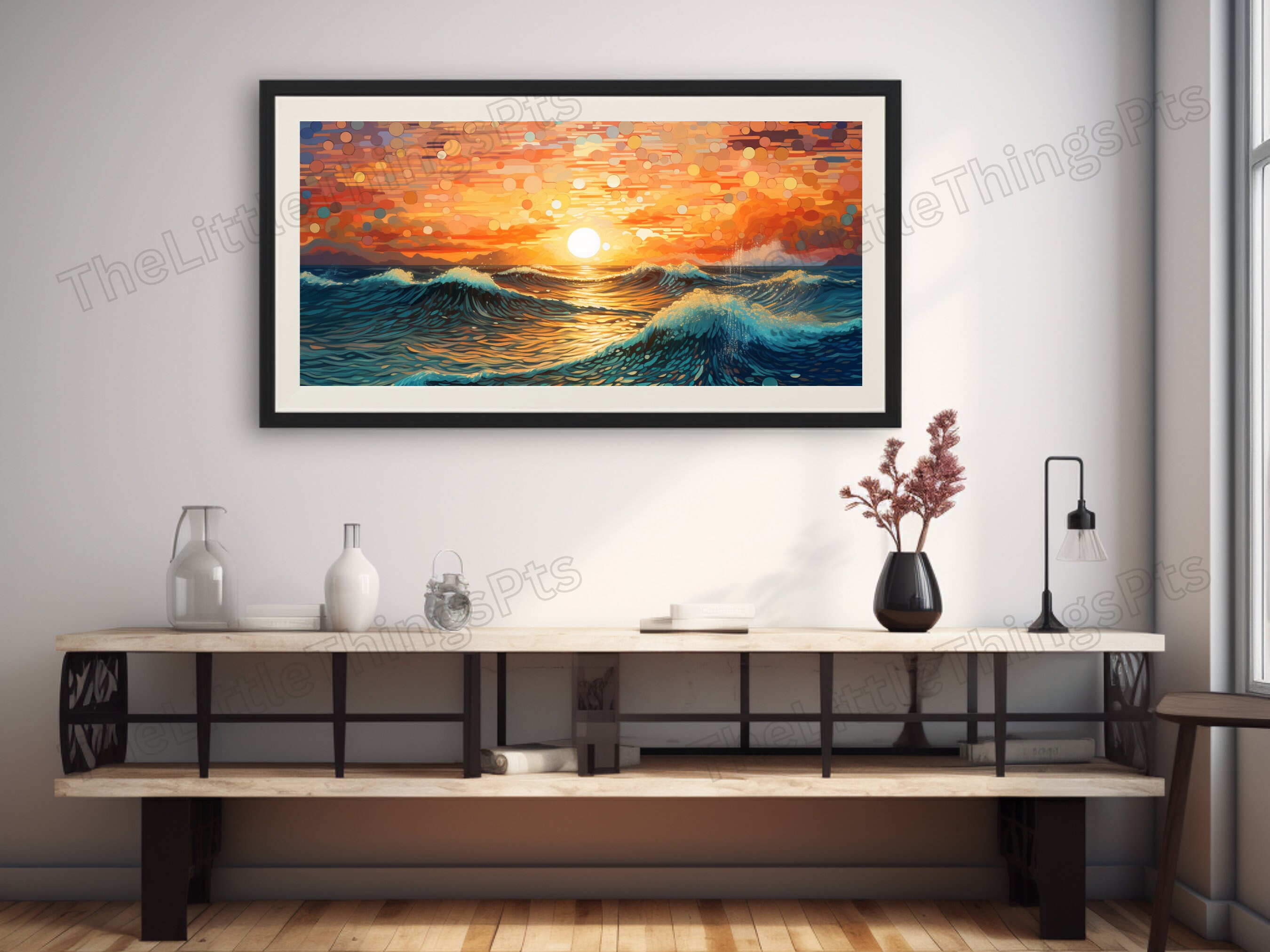 Digital Art Pointillism Seascape Sunset Dreamlike Ocean Print Instant ...