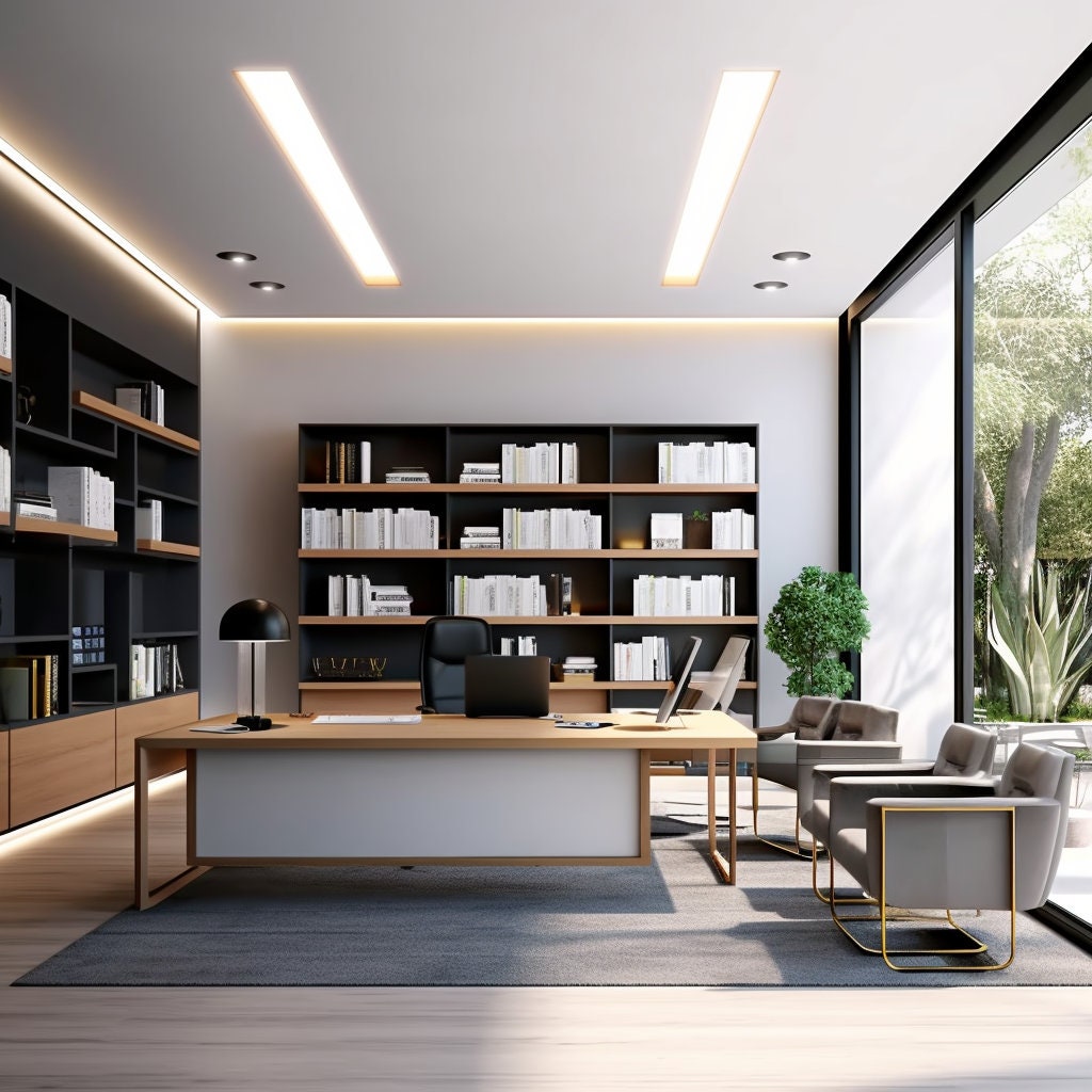 Modern Home Office With Bookshelves Virtual Backgrounds Luxury ...